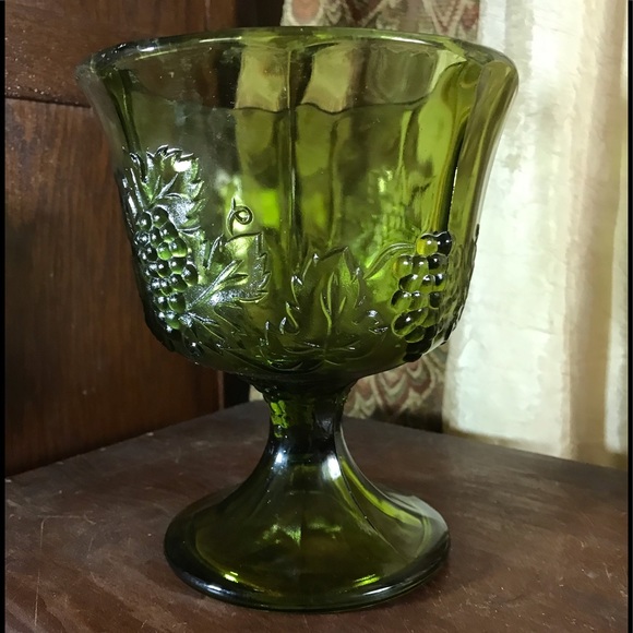 Accents | Vintage Green Pedestal Compote W Grape Pattern | Poshmark